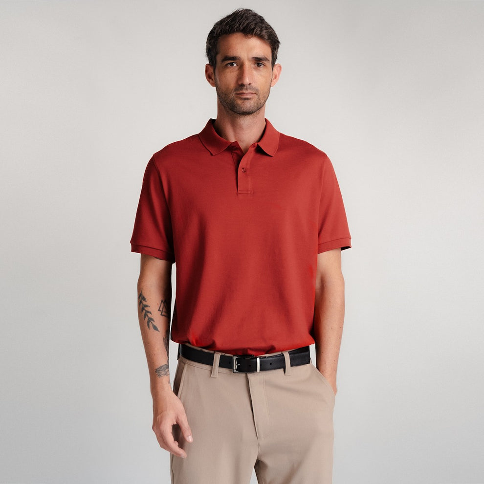 Polo Rojo Ladrillo con Cuello | Drop the Label | Perú